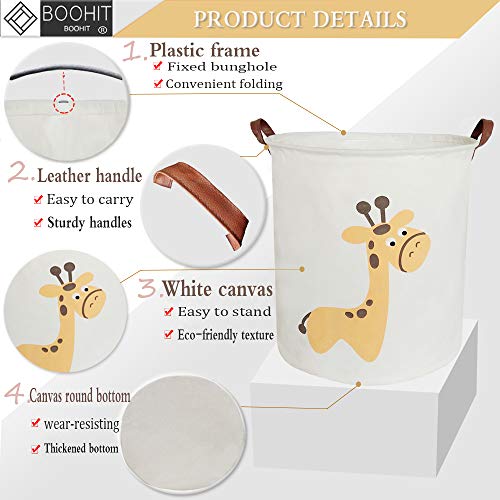 BOOHIT Storage Baskets,Canvas Fabric Laundry Hamper-Collapsible Storage Bin with Handles,Toy Organizer Bin for Kid's Room,Office,Nursery Hamper, Home Decor (giraffe)
