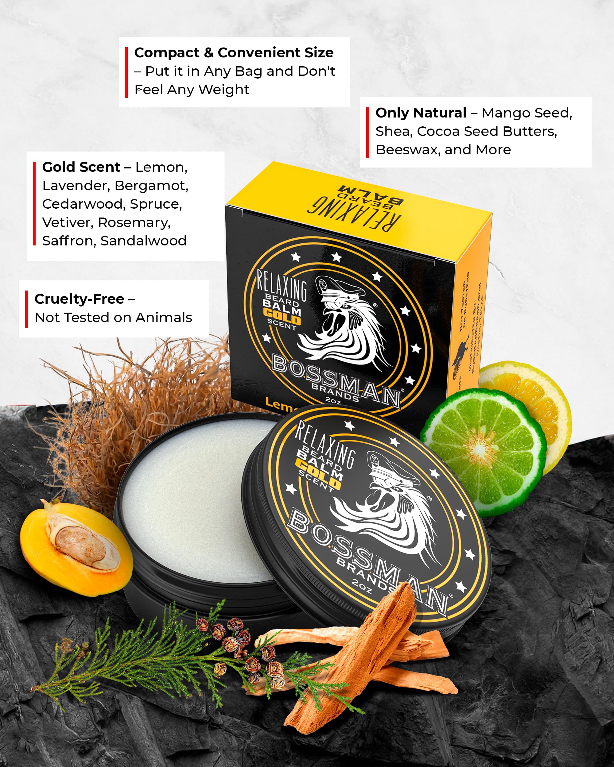Bossman Relaxing Beard Balm - Beard Tamer, Relaxer, Thickener and Softener Cream - Beard Care Product - Made in USA (Gold Scent)