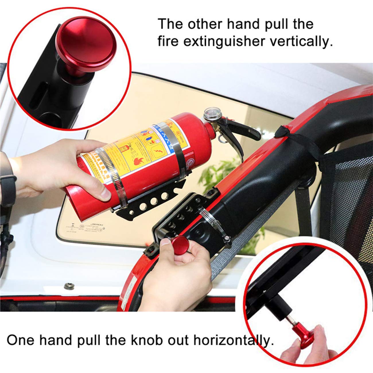 AUFER Vehicle Universal Quick Release Roll Bar Fire Extinguisher Mount Holder Compatible with for Jeep Wrangler Gladiator Bronco UTV Polaris RZR Can Am ATV,Adjustable, Aluminum