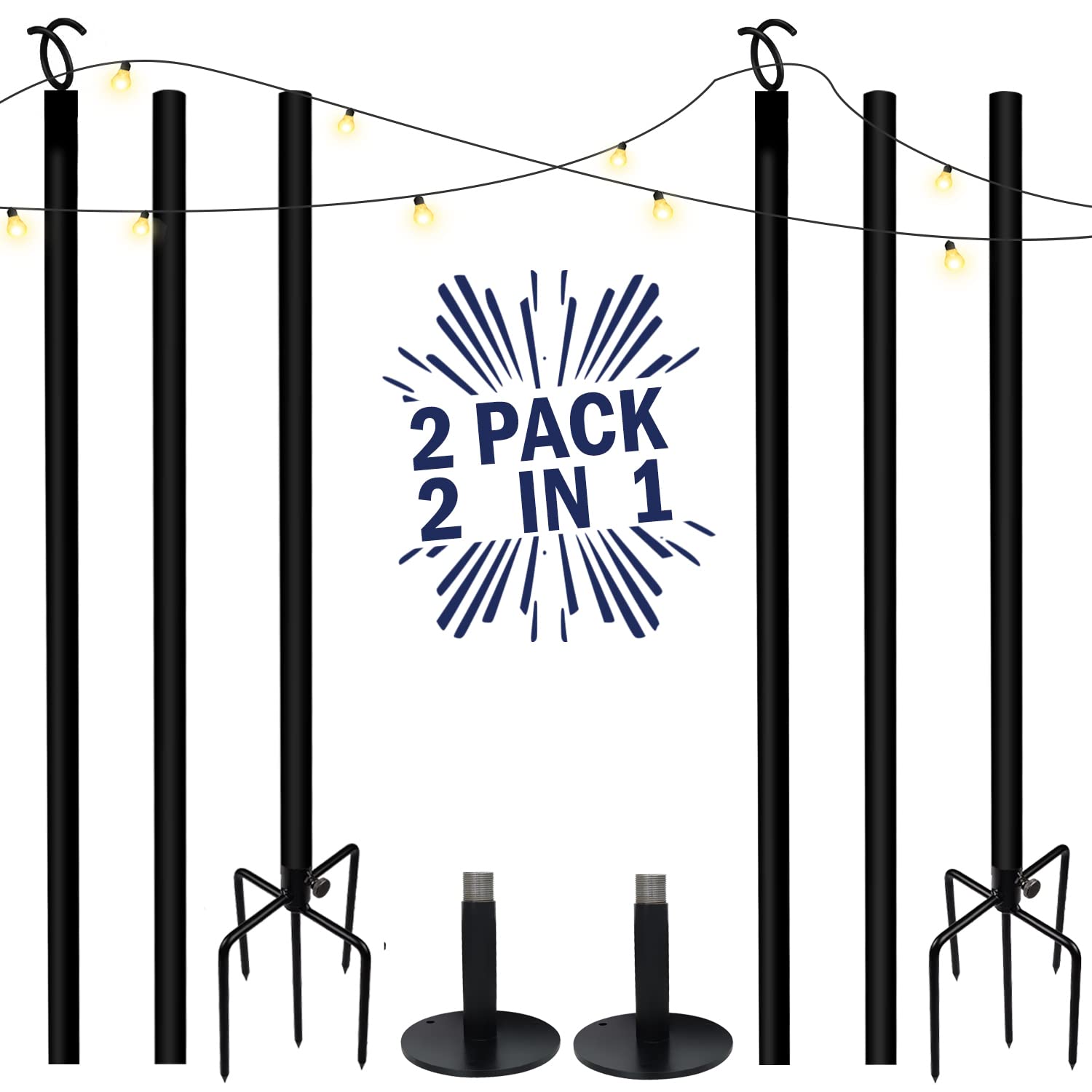 4 Pack 96" Shade Sail Poles, Heavy Duty Sun Shade Poles - with Adjustable Turnbuckle for Shade Sail Canopy, Steel Post Stand w/Hooks for Outdoor String Light, Patio, Backyard