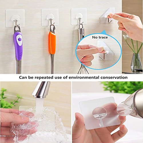 30 PCS Adhesive Hooks Wall Hanger Hook 13lb(Max), Bathroom Kitchen Transparent Reusable Seamless Scratch Wall Hooks for Bathrobe Coats Ceiling Hanger,Hanging Waterproof Plastic Hooks