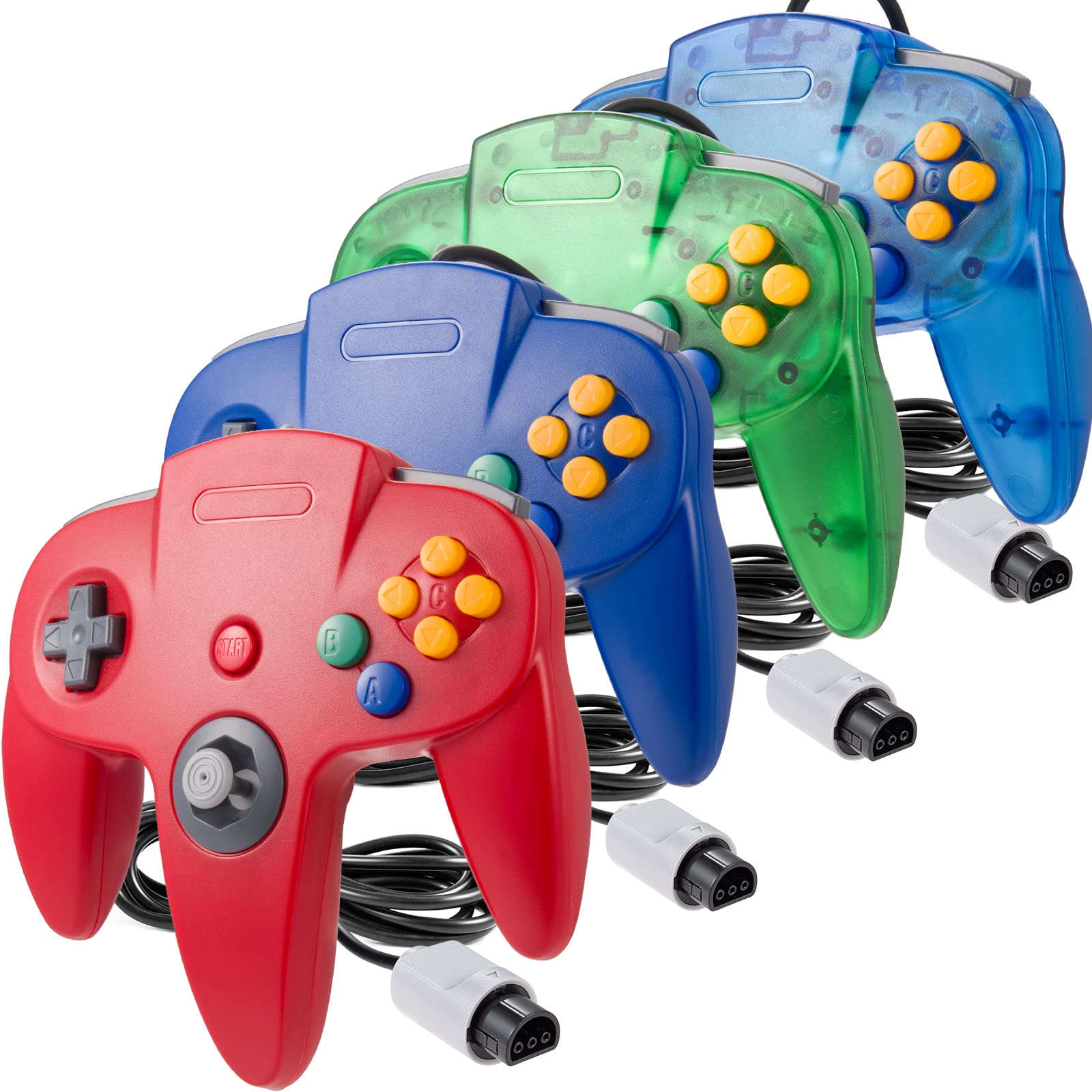 4 Pack Classic 64 Controller, suily Game pad Joystick for 64 - Plug & Play (Non PC USB Version) (Red/Blue/Clear Green/Clear Blue)
