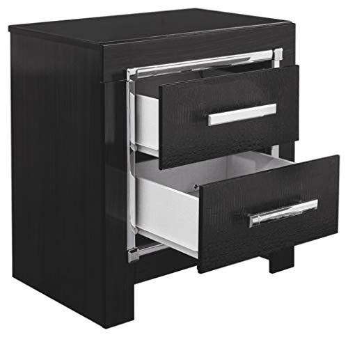 Signature Design by Ashley Kaydell Glam 2 Drawer Nightstand with Faux Alligator Panels & Chrome-Tone Accents, Black