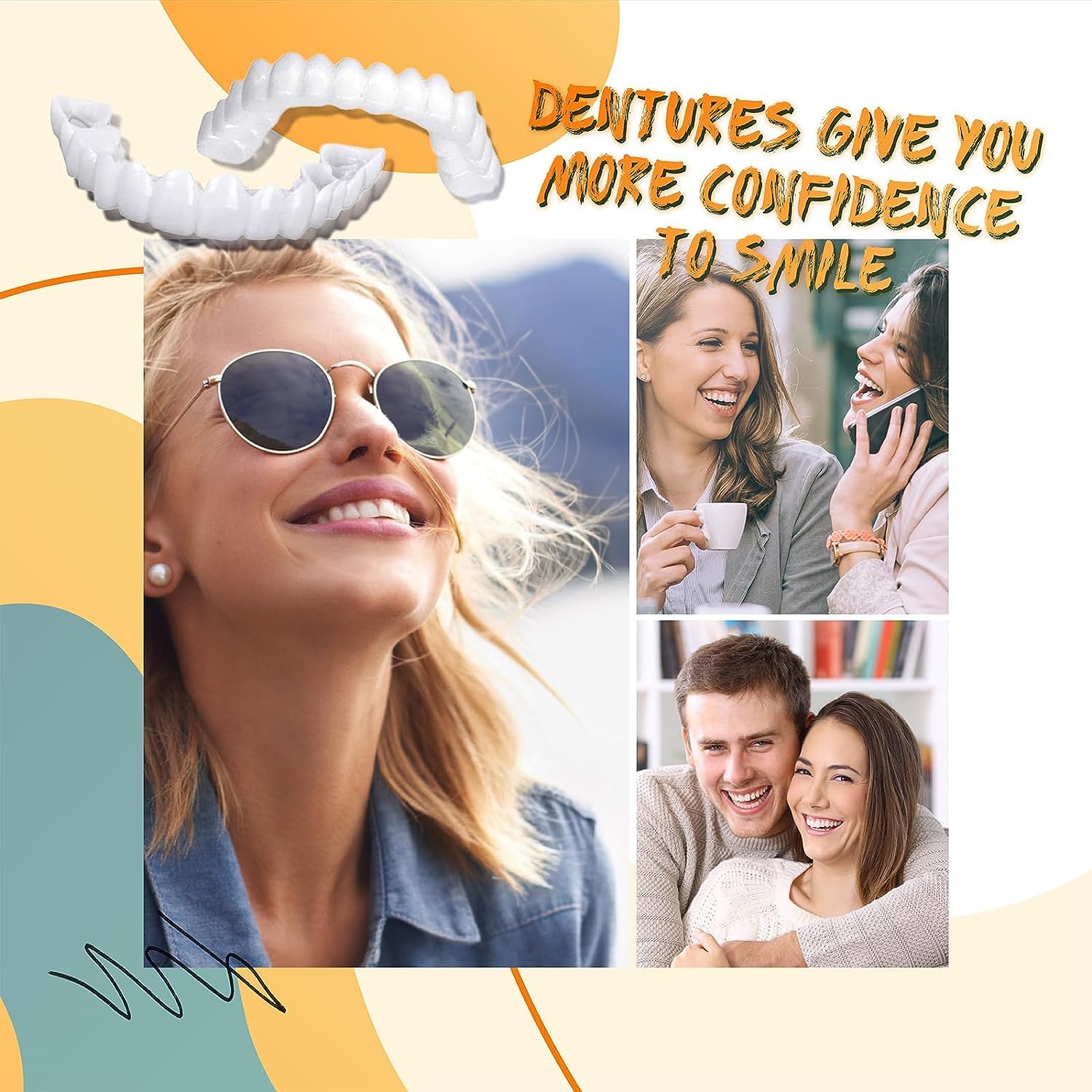 2 PCS Temporary dentures with Veneer for Both Men and Women, Covering Imperfect Teeth,Nature and Comfortable Veneers to Regain Confident Smile-F05