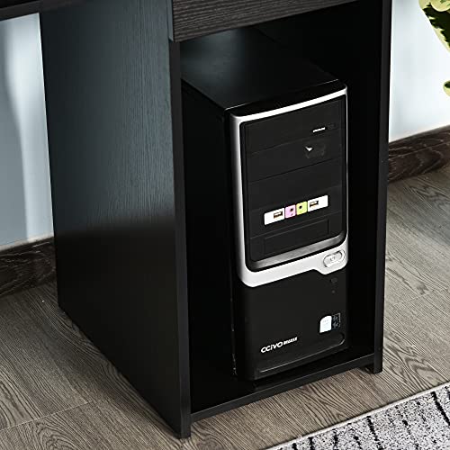 HOMCOM Computer Desk with Sliding Keyboard & Storage Shelves, Cabinet and Drawer, Home Office Gaming Table Workstation, Black Wood Grain