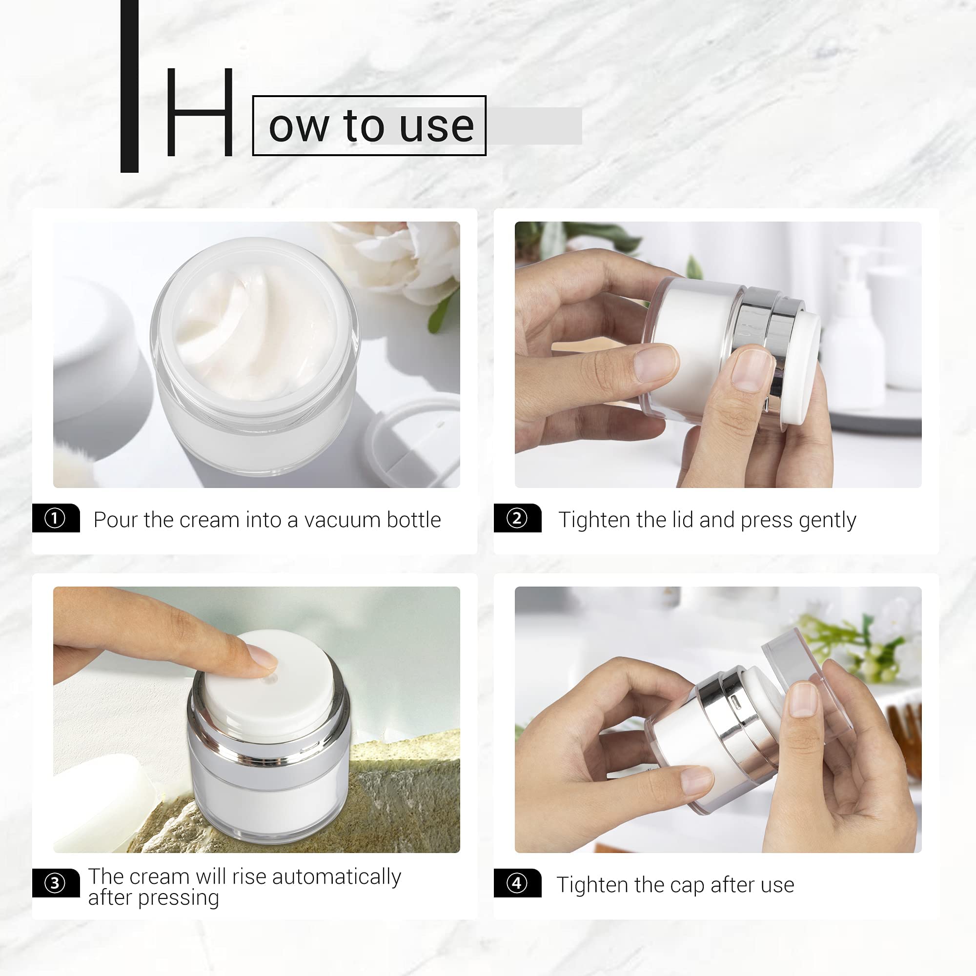 2/3-pack Airless Pump Jar empty cosmetic jar cream jar refillable bottle for moisturizer moisture container for travel push down pump Airless Pump Bottles dispenser for facial face makeup lotion cream (1 oz+1.7oz jar)