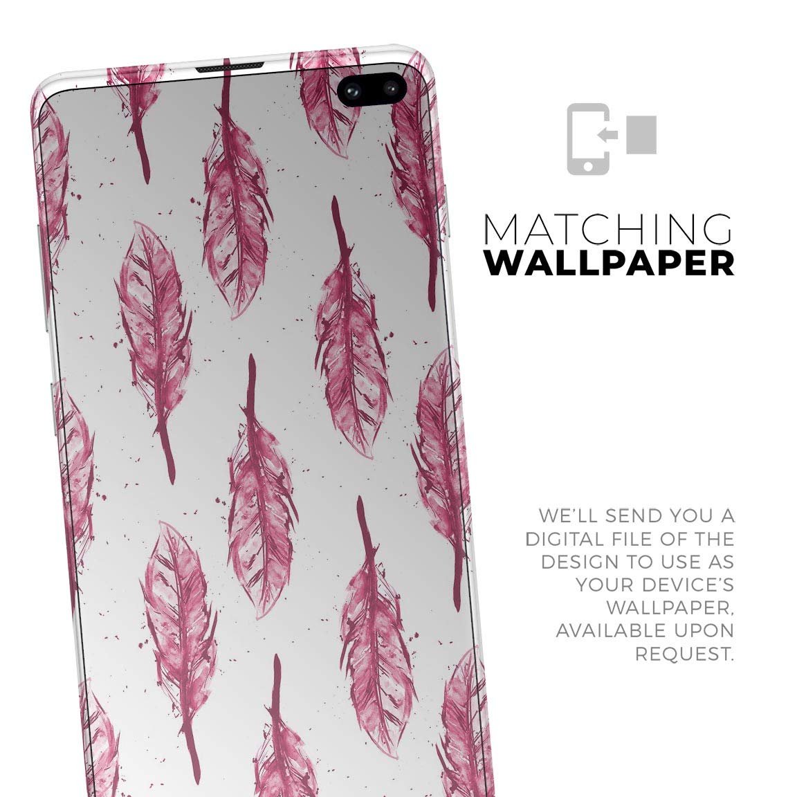 DesignSkinz Crimson Feather Pattern Protective Vinyl Decal Wrap Skin Cover Compatible with The Samsung Galaxy S20 (Screen Trim & Back Glass Skin)