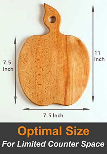 ECOSALL Apple-shaped Solid Wood Cutting Board With Handle For Fruit and Veggies – Small Wooden Bread Board, Cheese Serving Platter, Round Charcuterie Board – 100% Natural, Reversible, Presentable