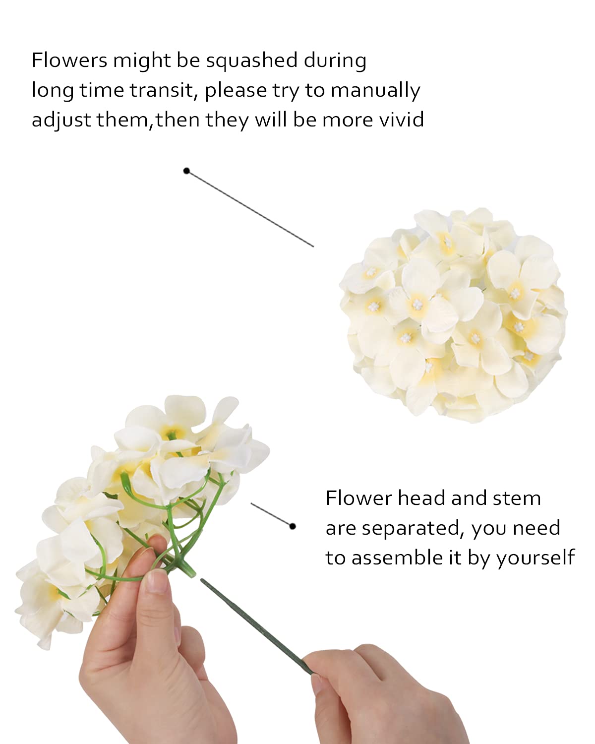 Auihiay 12 Pieces Artificial Hydrangea Flowers Silk Hydrangea Heads with Stems for Wedding Home Garden Party Decoration (Champagne)