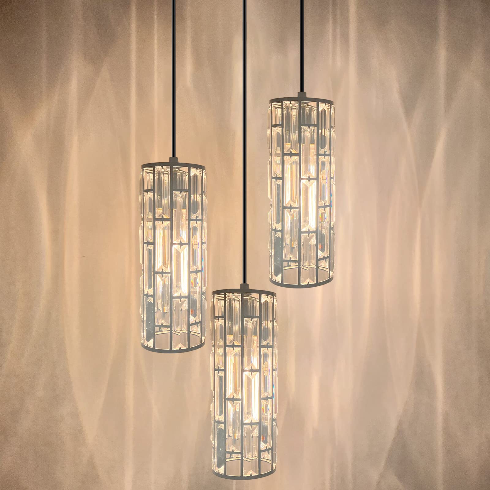 2 Pack 1 Light 5.5" Hanging Kitchen Island Pendant Light Crystal Nickel Finish,Modern Concise Pendant Fixture with Crystal Metal Shade for Bar,Dining Room,Corridor,Living Room Over Sink