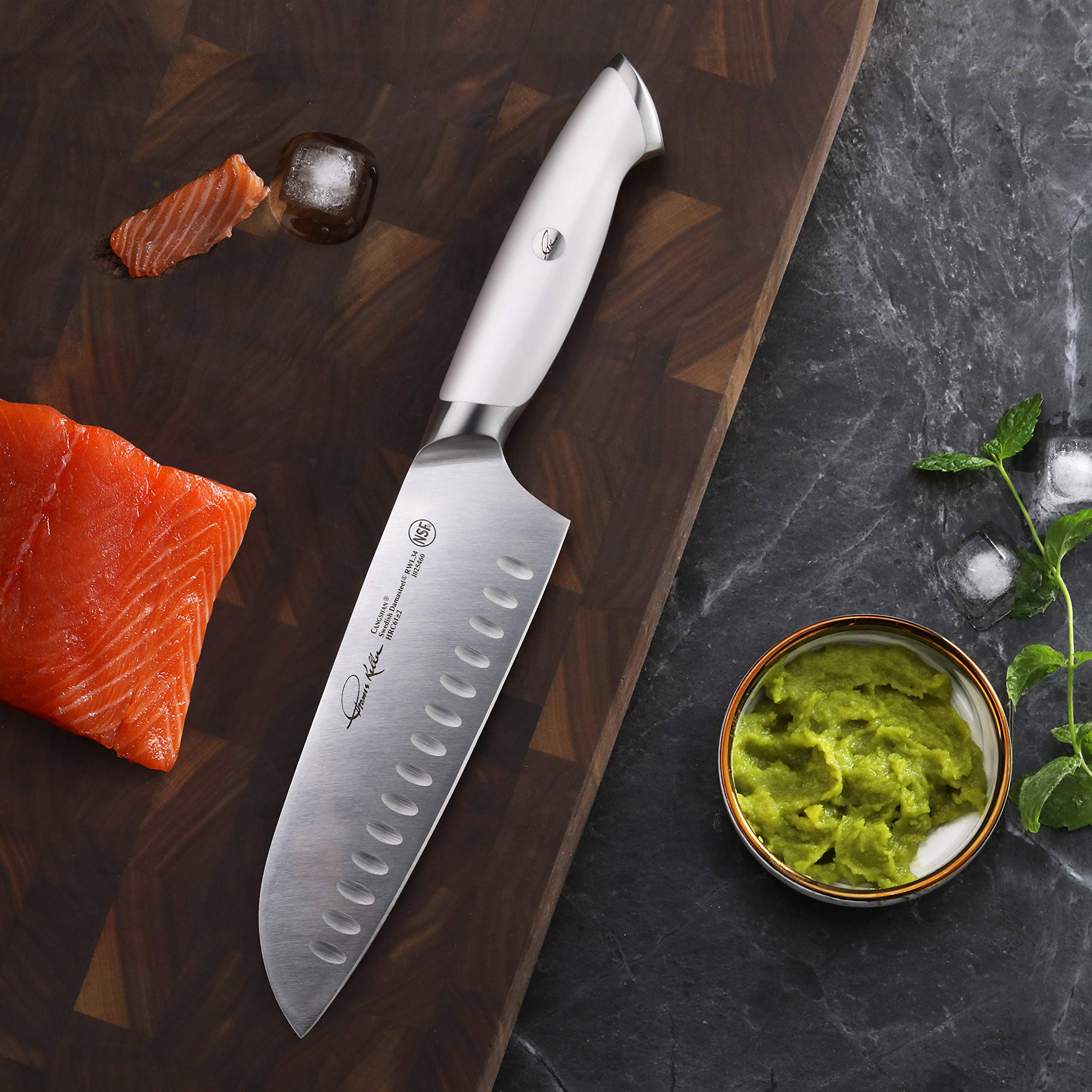 Cangshan Thomas Keller Signature Collection Swedish Powder Steel Forged, 7-Inch Santoku Knife, White