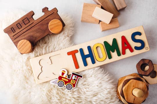 South Bend Woodworks Whimsical Character or Sports Icon Personalized Wooden Name Peg Puzzle