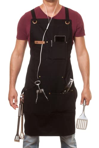 ARAWAK BRAVE Professional Cooking Apron Chef Designed for Kitchen BBQ Grill / 10 OZ Women and Men Bib Adjustable/Towel Loop