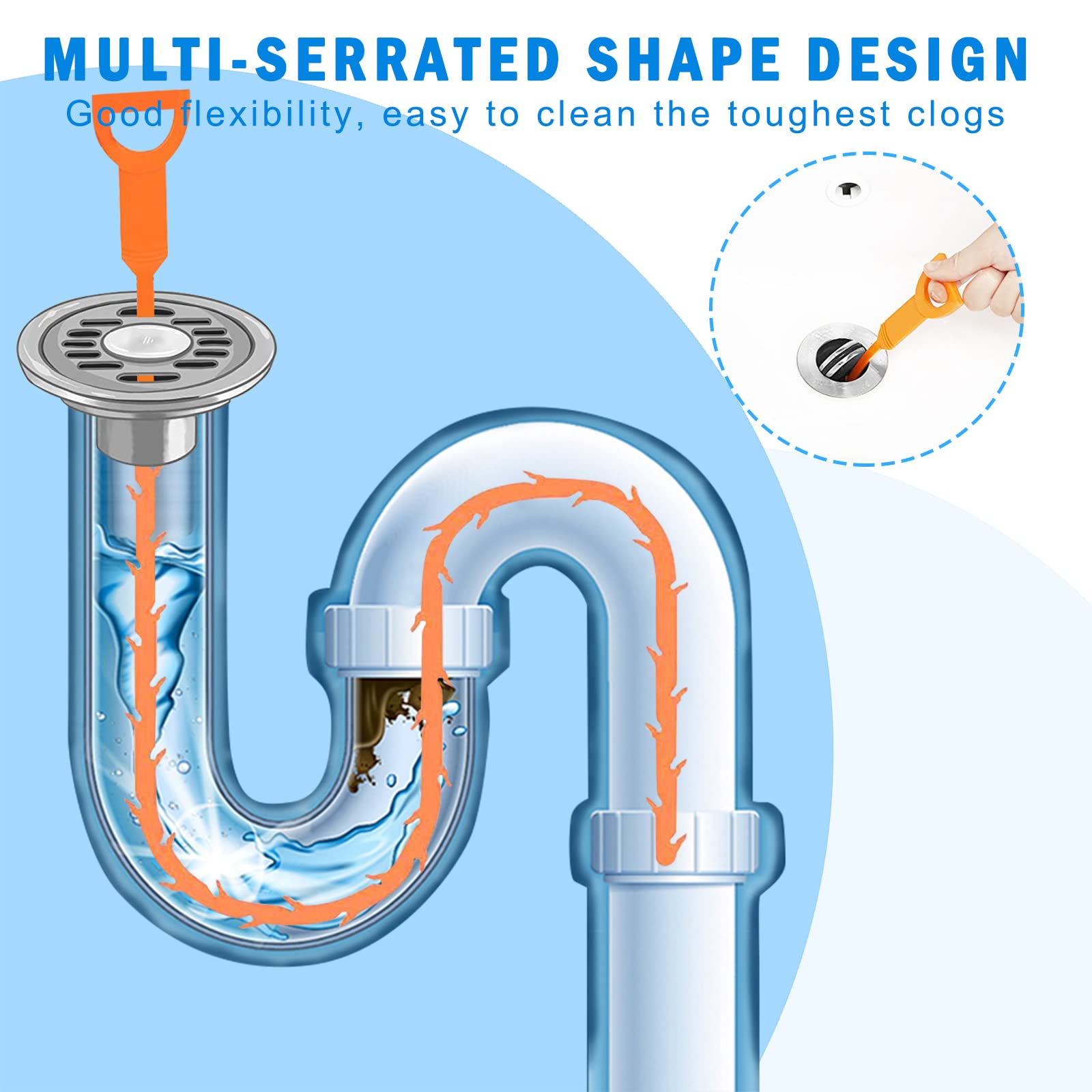 6 Pack Hair Drain Clog Cleaning Tool, ONEHERE Hair Drain Clog Remover Tool, Drain Augers Hair Catcher Tools for Kitchen, Sink Bathroom, Tub Toilet