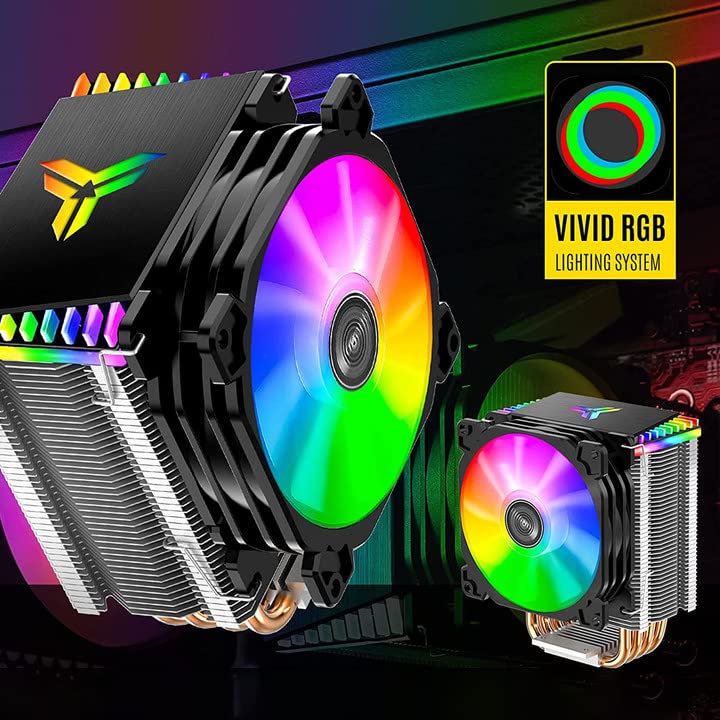 JONSBO CR1400 RGB CPU Air Cooler, 92mm PWM CPU Cooler with 4 Heat Pipes, Removable Computer PC Fans Easy to Install, Quiet Rainbow RGB Cooling Fan for Intel LGA 1700/1200/1151, AMD AM4 AM5, Black
