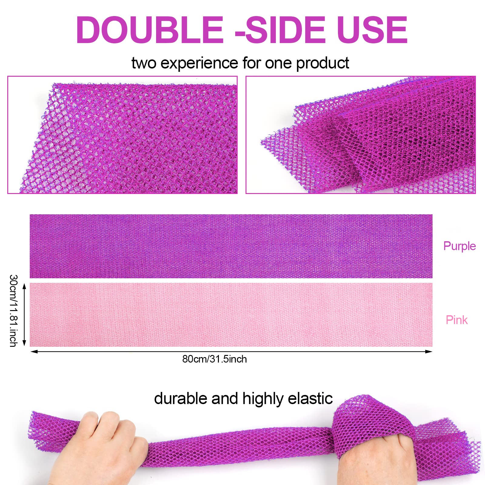 2 Pcs African Net Sponge,African Exfoliating Net,Long Exfoliating Bath Sponge,African Towel Exfoliating,Nylon Net,African Net Wash Cloths,Multipurpose net,Back Scrubber for Shower(Pink,Purple)