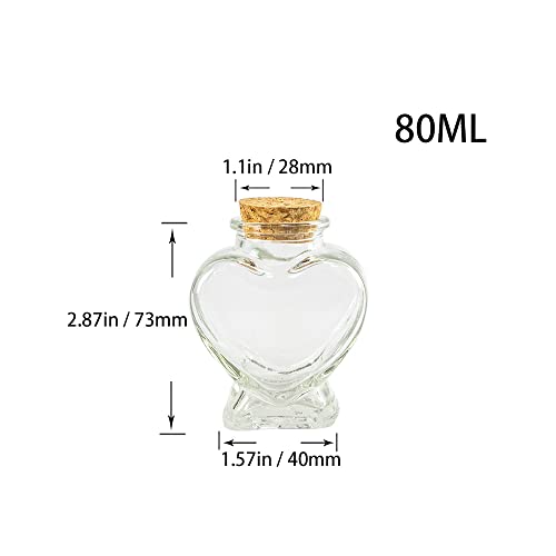 2.7 OZ Heart Shaped Glass Favor Jars with Cork Lids,Glass Wish Bottles with Cork,Decorative Glass Bottle with Cork Stopper-(80ml-6Pcs)