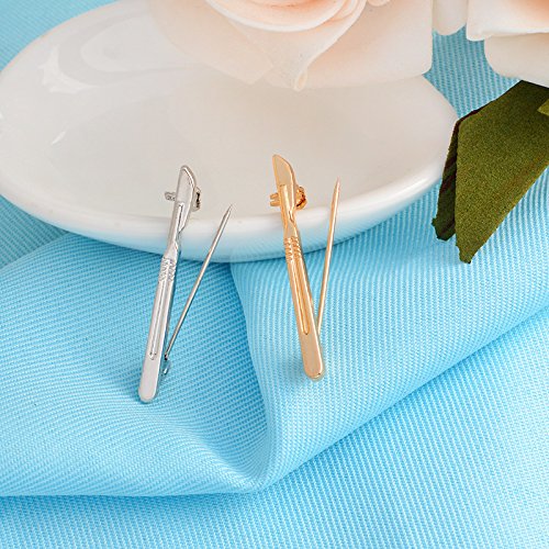 2 PCS Uterus Stethoscope Surgical Knife Lapel Pins Medical Anatomical Tools Jewelry Gifts (scalpel)