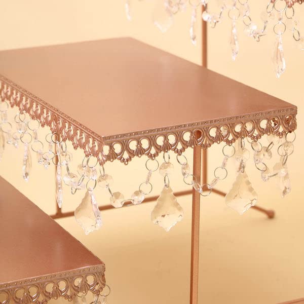 Efavormart 15" Tall Rose Gold 3 Tiered Serving Stand Cupcake Dessert Stand with Crystal Pendants
