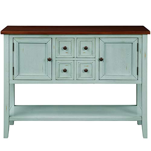 NORAN Buffet Sideboard Distressed Console Table with Bottom Shelf,Cambridge Series 46" L x 15" W x 34" H Retro Design Wooden American Homes Collection Table (Antique Blue)