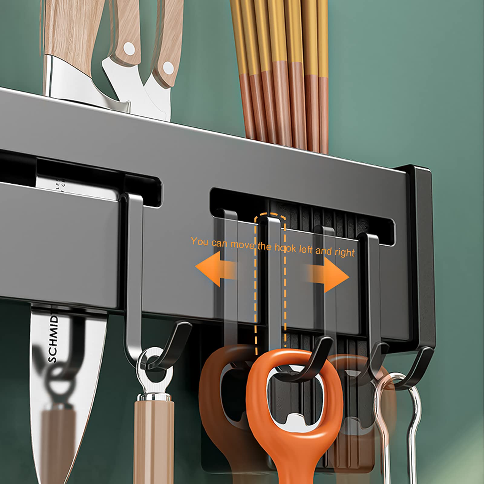 HST Kitchen Knife Holder for Wall, Stainless Steel Knife Blocker without knives,15.78 Inches Kitchen Knife Storage Organizer, Black