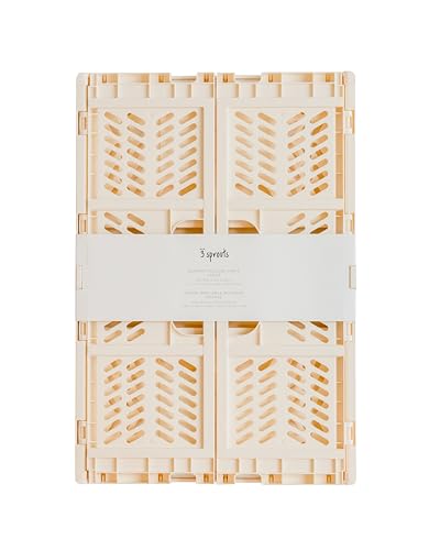 3 Sprouts Recycled Plastic Collapsible Crate - Stackable Folding Storage Crate for Organization for Adults & Kids - Foldable Plastic Crate - Large - Cream
