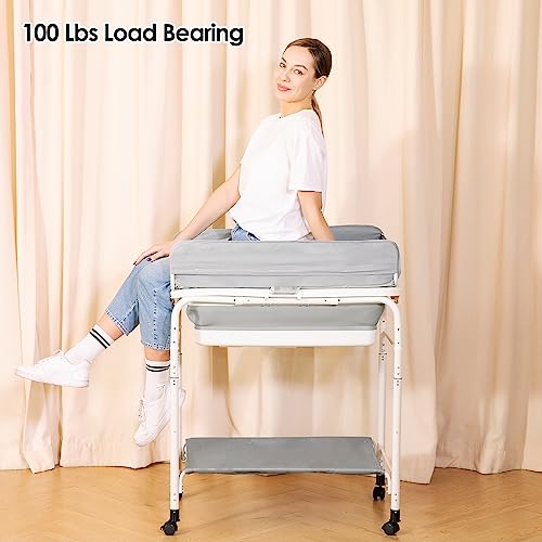 2-in-1 Baby Changing Table, Diaper Changing Station with Safety Belt,Portable Diaper Changing Table Height Adjustable Baby Changing Station for Infant and Newborn