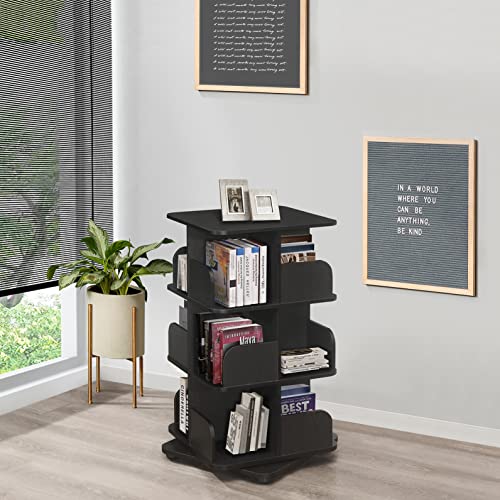 Kings Brand Furniture - 3-Tier Revolving Bookcase Bookshelf, Media Storage Cabinet, Black