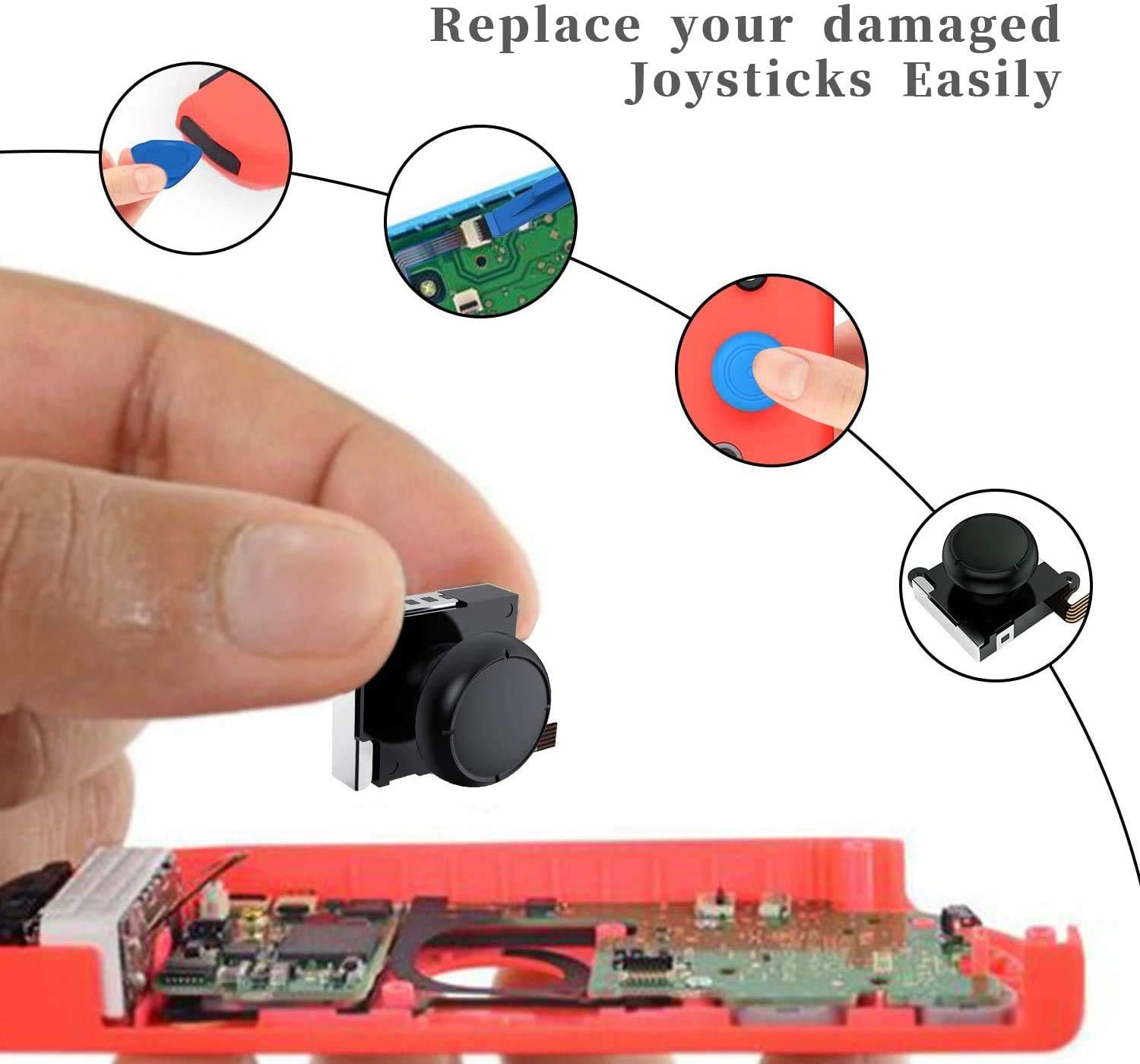 4 Pack Replacement Joystick for Joycon, 3D Analog Thumb Stick for Nintendo Switch Joy Con Controller with 4pcs Thumbstick Caps and Screws