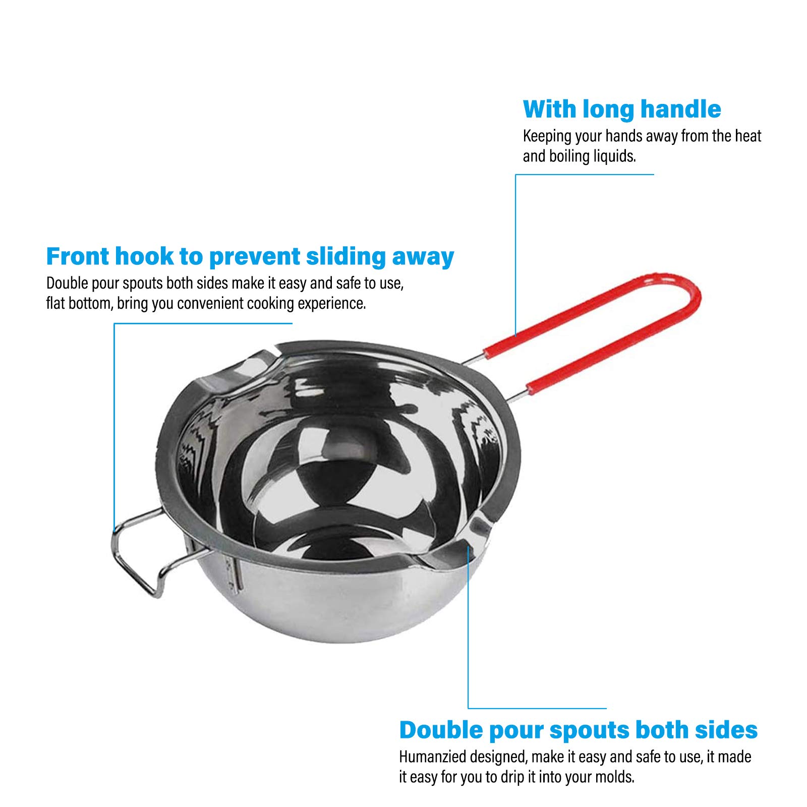 2 Pack Stainless Steel Double Boiler Pot with Heat Resistant Handle, Melting Pot Universal for Melting Chocolate, Butter, Cheese, Caramel and Candy, Capacity 450ML/900ML
