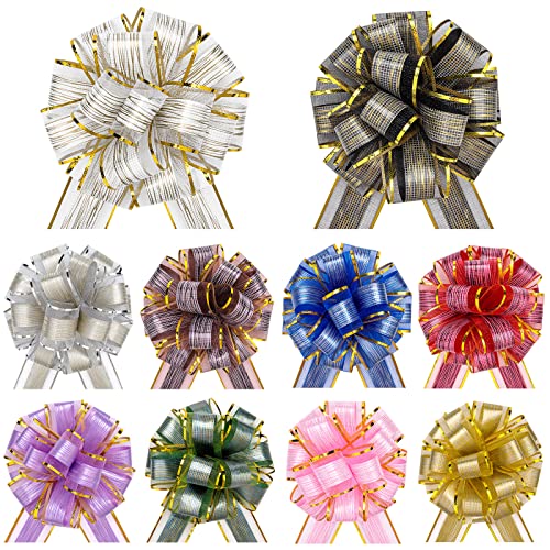30 Pieces Large Pull Bows for Gift Wrapping, 6 Inch Ribbon Christmas Bows for Wrapping Presents, Gift Baskets, Gift Bags and Boxes, Decorating Wedding, Birthday Party, Valentine's Day (Mixed Color)