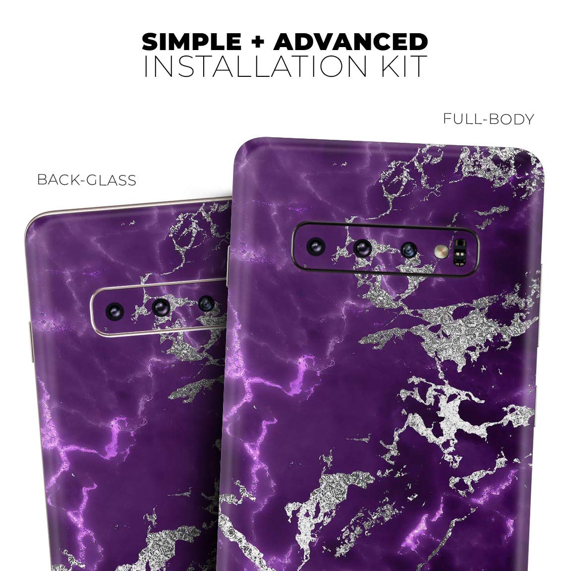 DesignSkinz Purple Marble & Digital Silver Foil V2 Protective Vinyl Decal Wrap Skin Cover Compatible with The Samsung Galaxy S20 (Screen Trim & Back Glass Skin)