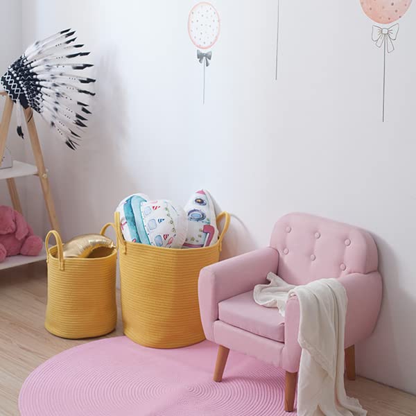 2 Pack Cotton Rope Basket with Handles, Woven Nursery Baby Laundry Basket, Blanket Basket for Living Room, Kids Toy Hamper