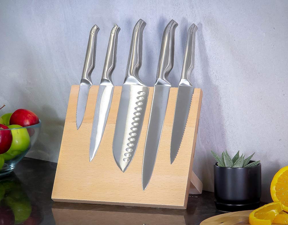Beechwood Magnetic Knife Block, knife storage Holder stand, Knives organizer shelf rack with powerful magnetic, Large Capacity Kitchen Cutlery Display Stand (10 inch x 8.5 inch)