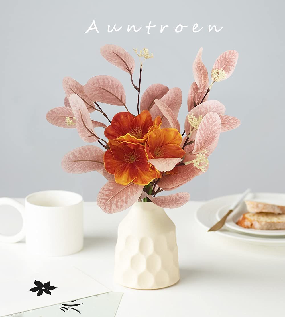 Auntroen Fake Flower Poppy Flower Leaf Combination Real Touch Latex Silk Fabric Artificial Flower, Kitchen Home Garden Party Wedding Decoration (Sunset+Pink) (B502)