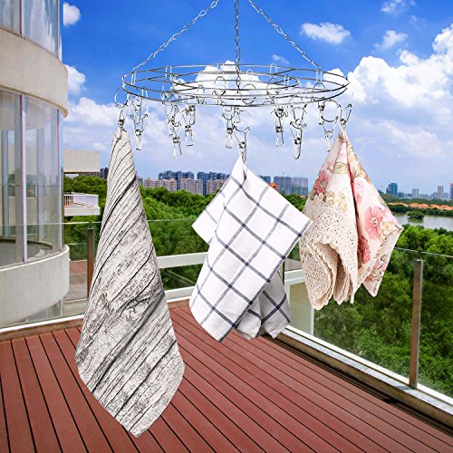 Amagoing Herb Hanging Drying Rack Laundry Drip Hanger with 20 Clips and 10 Replacement for Drying Socks, Baby Clothes, Bras, Towel, Underwear, Hat, Scarf, Pants, Gloves
