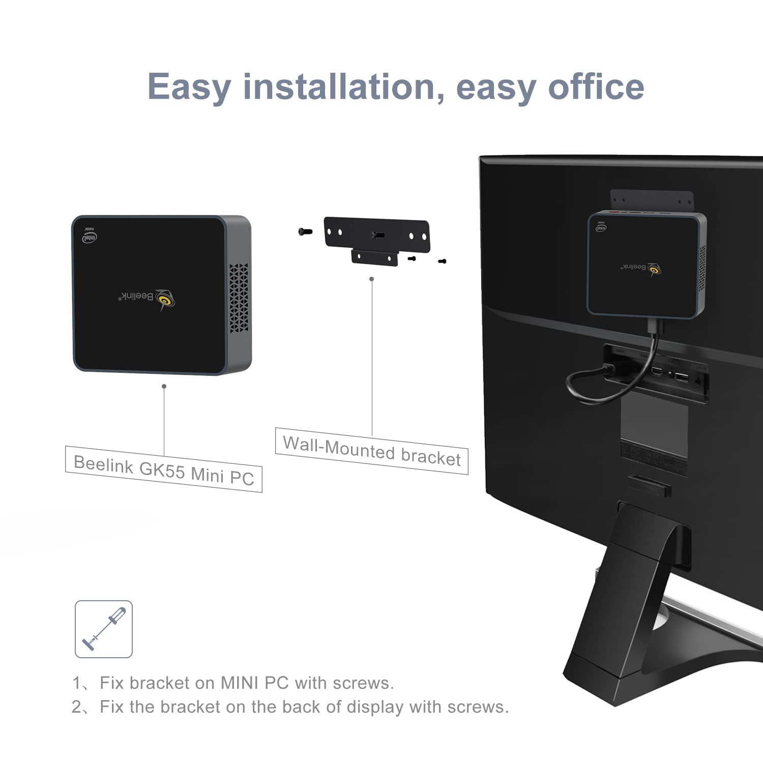 Beelink Mini Pc GK55 8GB DDR4 256GB SSD Intel J4125(4C/4T 4MB Cache Up to 2.7GHz), Mini Computer Supports 4K Dual HDMI Output / 2.4G+5G WiFi/ BT4.0/2.5" HDD Extension/Dual Gigabit Ethernet