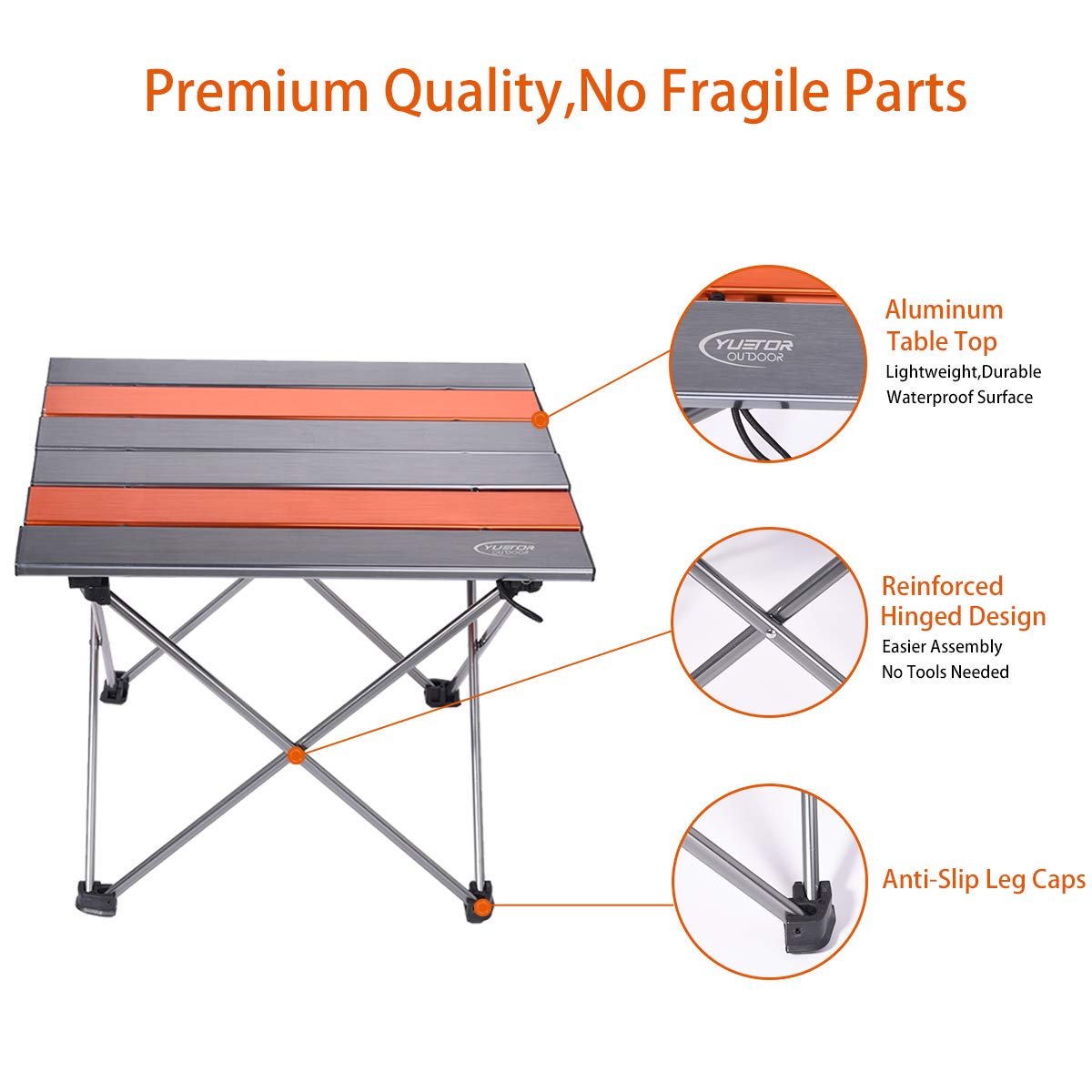 15.5" × 13.6" Portable Folding Camping Table, 2.2lbs Lightweight Compact Outdoor Table Desk up to 50.7lbs for Indoor