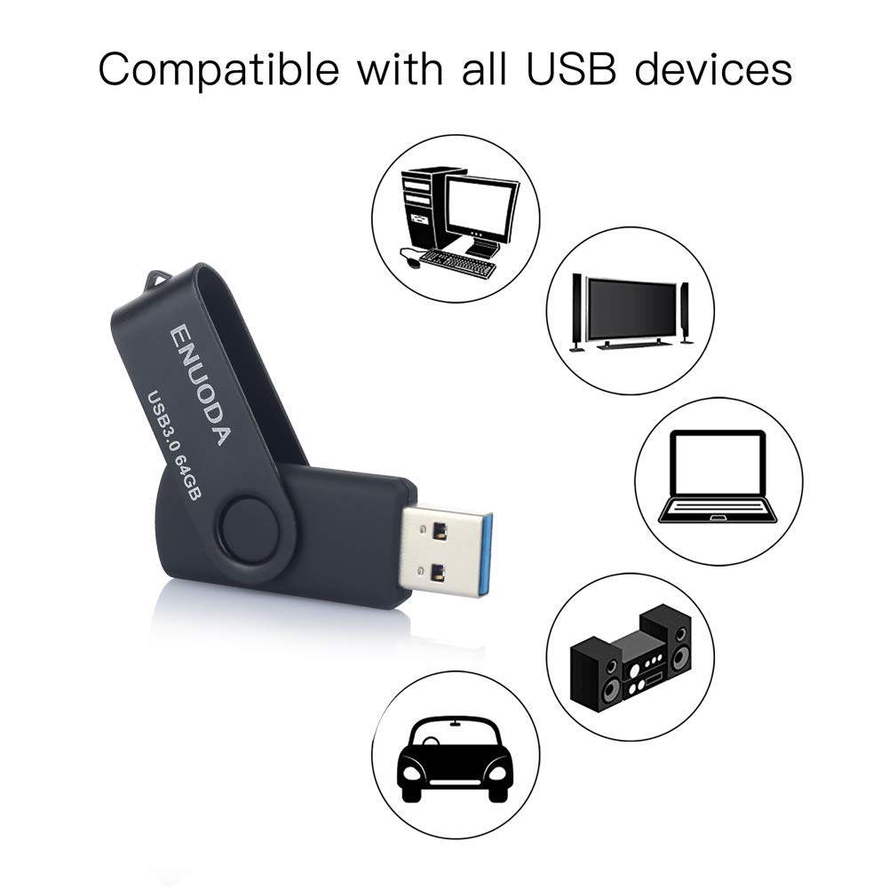 2 Pack 64GB USB 3.0 Flash Drives ENUODA Swivel Memory Stick 64 gb Thumb Drives Data Storage Jump Drive (Red Black)