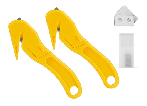 2 pack of Dual Blade Universal Package Opener,Safety Box Cutter Knife-Including Extra 10 Pieces Fast Change Blade, Cutting Blade, Box, Tape, Strap, Carton, Package, Envelope and Letter Opener