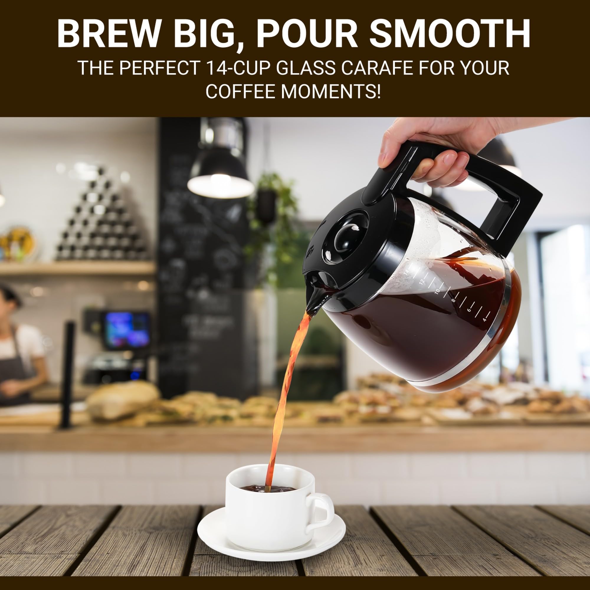 14-Cup Replacement Carafe Compatible with Cuisinart Coffeemakers: DCC-2200, DCC-2600, DCC-2800, DCC-3200, and DCC-3200P1 Non Removable Lid (14 Cup)