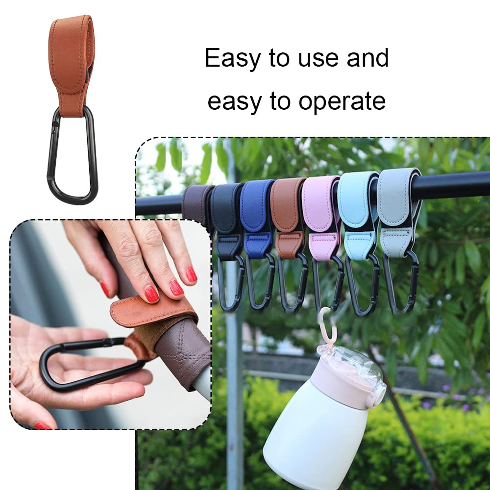 2 Pcs Brown Buggy Clips Leather Buggy Pram Hook Clips Sturdy Pushchair Hooks for Hanging Shopping Dressing and Diaper Bags