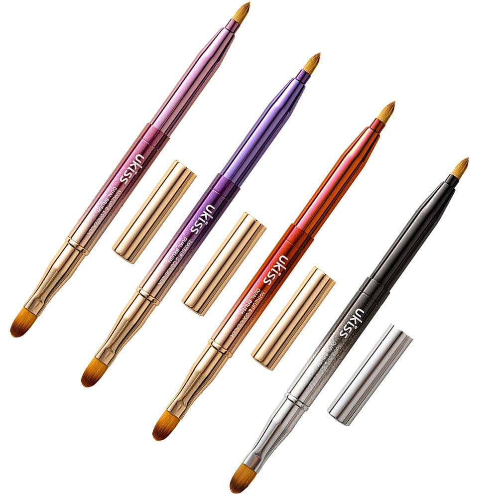 4 Pieces Gradient Retractable Lip Brush Lipstick Eyeshadow Foundation Makeup Brush, Lip Concealer Brush, Portable Dual End Travel Brush Tool with Cap for Lipstick Gloss Smear