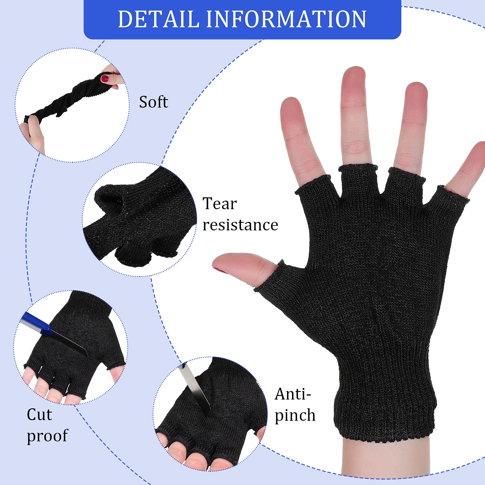 2 Pair Cut Resistant Half Finger Protection Gloves for Home Use (Grey and Black)