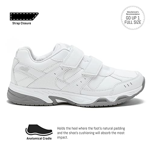 Avia Avi-Union II Strap Non Slip Shoes for Women – Comfort Safety Shoes for Work, Nursing, Restaurants, & Walking – White/Chrome Silver, 7 Wide