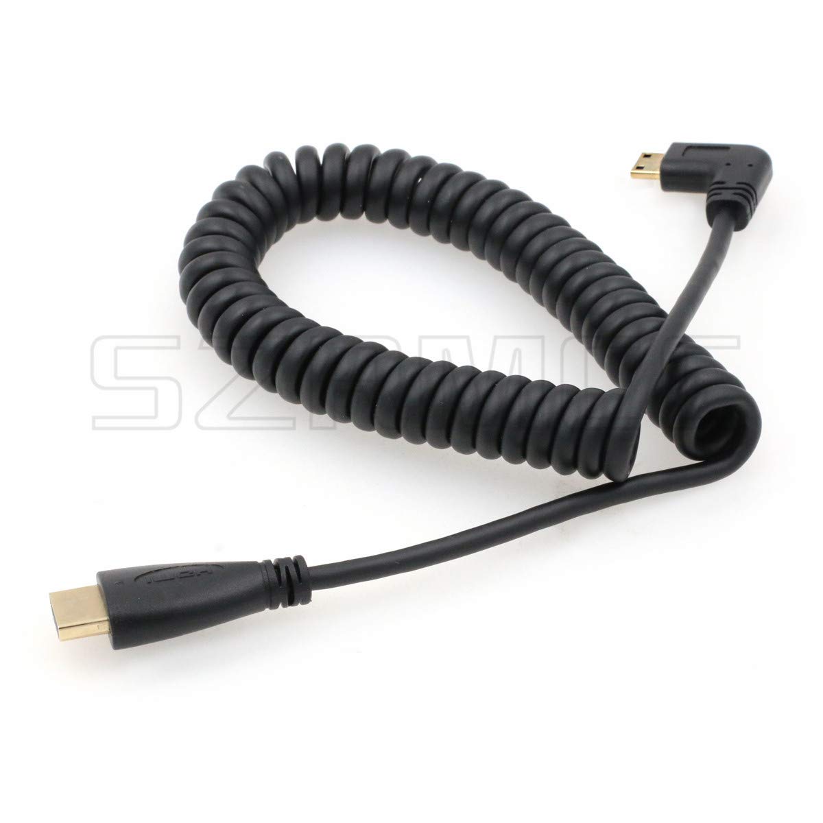 SZRMCC Left Angled Mini HDMI to Full HDMI High Speed Coiled Cable for Canon Sony DSLR Camera ATOMOS Monitor (Left Mini HDMI-HDMI)