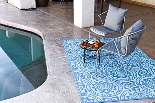 Stylish Camping 258103 Outdoor Mat β Virgin Polypropylene-Easy to Clean β Perfect for Picnics, Cookouts, Camping, The Beach, and Patio, 8'x10', Turquoise/White