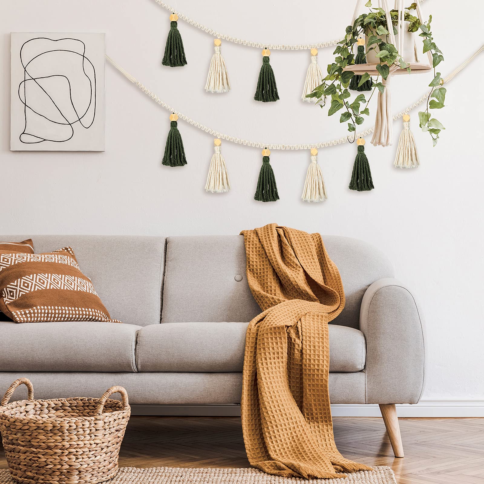 4 Pieces Macrame Woven Tassel Garland Decorative Tassels Banner Woven Tassel Hanging Garland Boho Tassel Wall Garland for Home Nursery Garden Classroom Decoration, 37.4 Inch