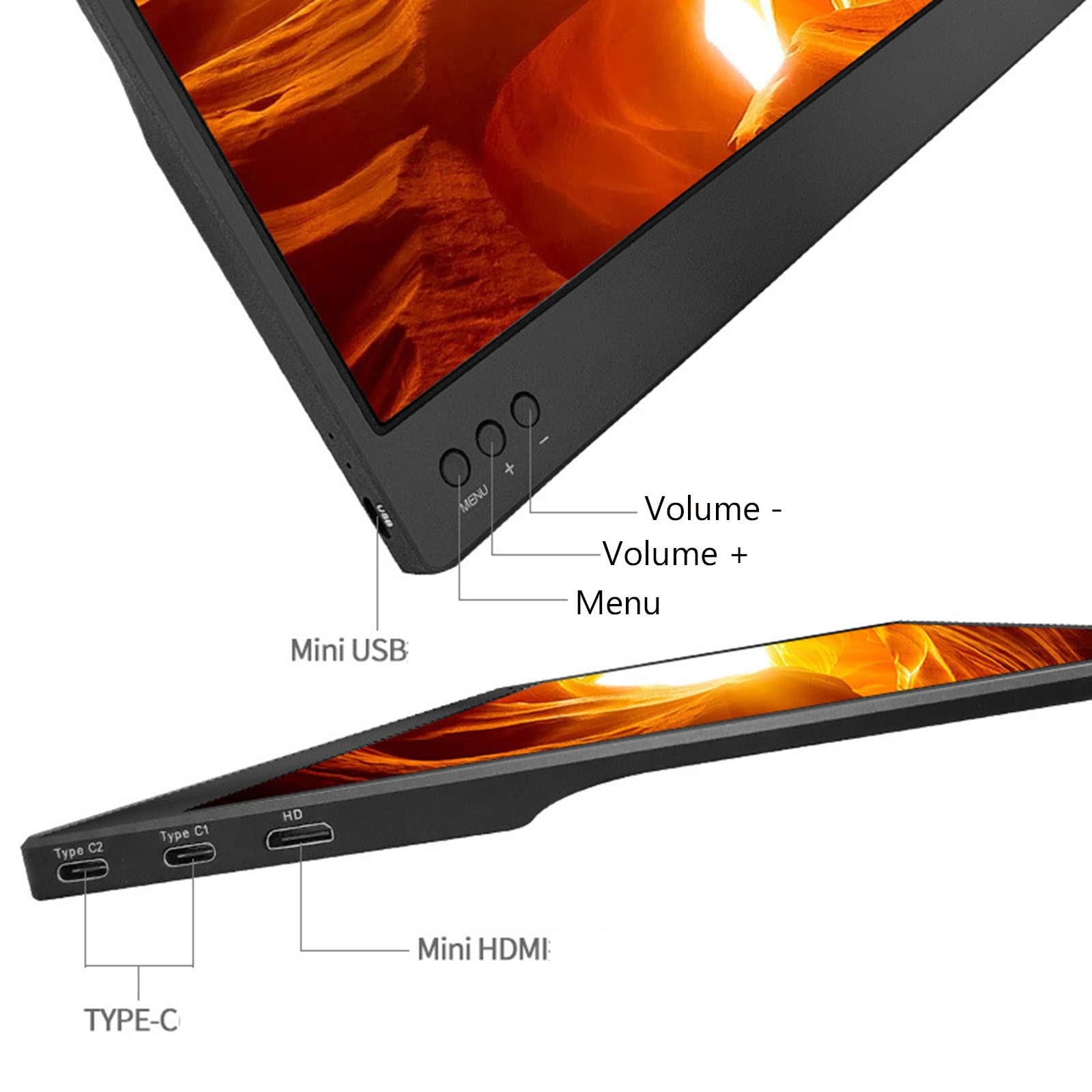 14" Portable Monitor with Full-View IPS Screen with Foldable Smart Case Slim Body for Easy Portability