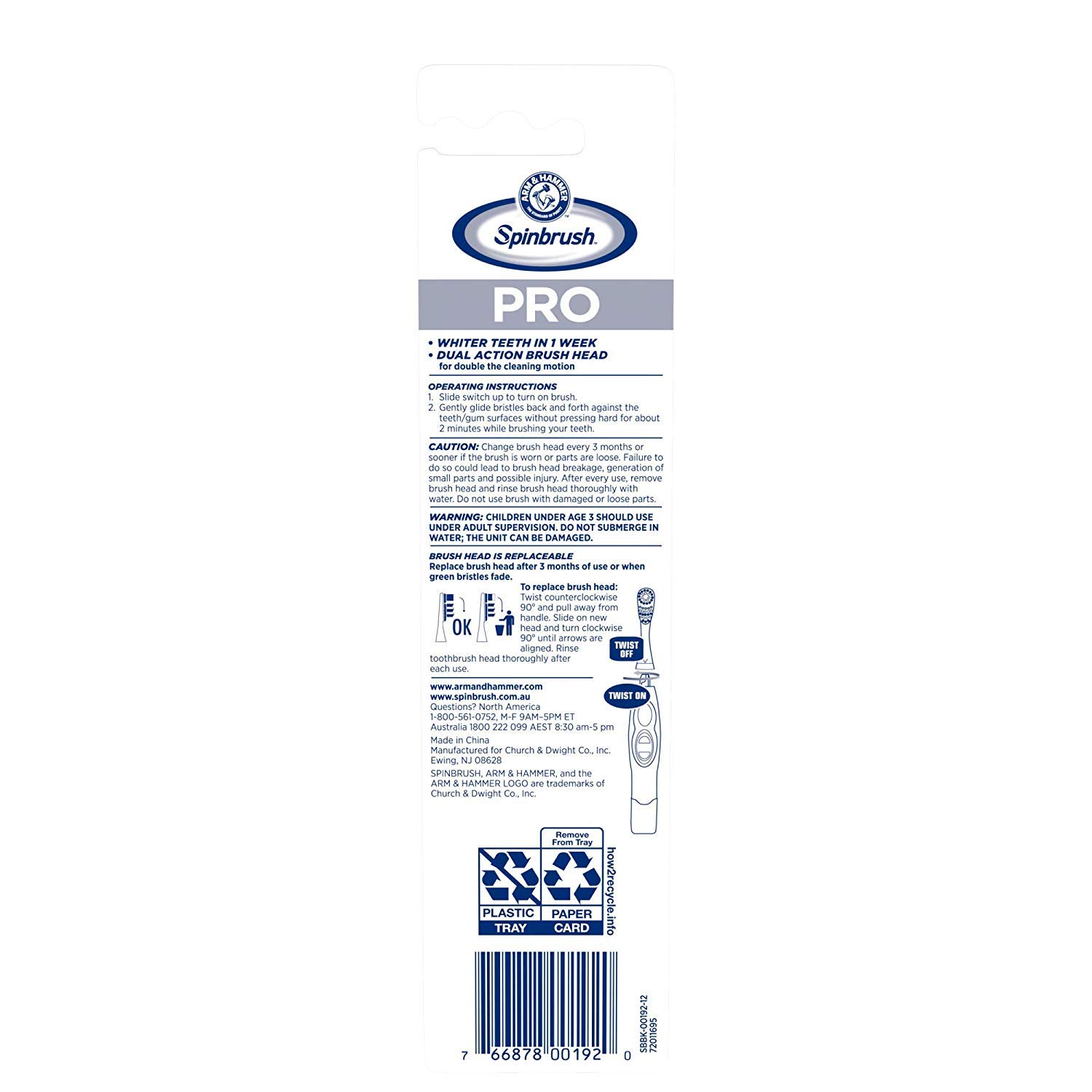Arm & Hammer Spinbrush Pro Series White Electric Toothbrush Replacement Brush Heads Refills, Soft Bristles, 2 Count - 3 Pack (Includes 6 Brush Heads Total)